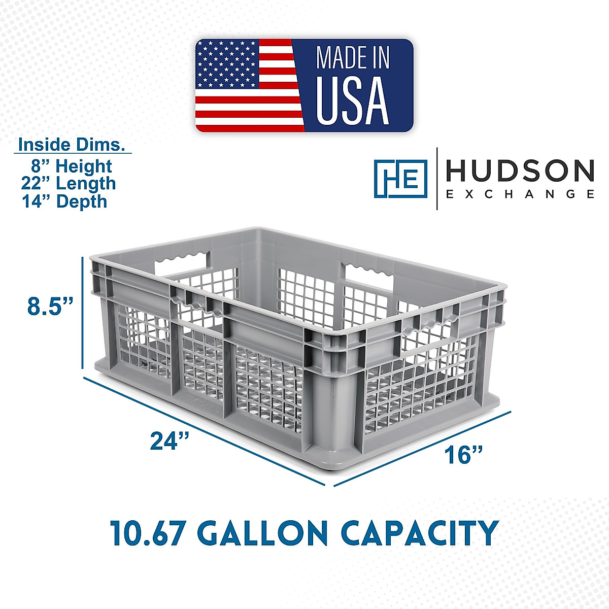 Hudson Exchange 24 x 16 x 8 (2 Pack) Mesh Straight Wall Handled Storage Container Tote, Gray