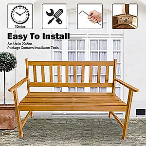 Outdoor Patio Bench Wood Garden Bench Park Bench Acacia Wood for Pool Beach Backyard Balcony Porch Deck Garden Wooden Furniture, Natural Oiled, Best Outdoor Wood Bench - 48"W x 22"D x 33"H