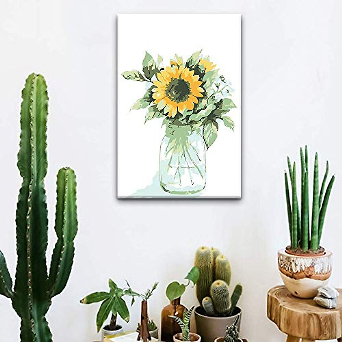 Ginkko Paint by Numbers for Adults Beginner & Kids Ages 8-12 with Wooden Frame Easy Acrylic on Canvas 9x12 inch with Paints and Brushes, Vase Sunflower(Include Framed)