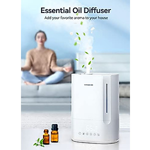 VAGKRI Humidifiers for Bedroom Large Room, 6L Top Fill Ultrasonic Warm & Cool Mist Humidifiers, Essential Oil Diffuser, Night Light, Sleep Mode, 12H Timer, 5 Mist Levels, Air Vaporizer Up to 60 Hours