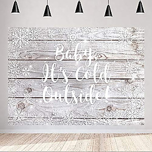 Aperturee 7x5ft Baby It's Cold Outside Winter Backdrop Snowflake Wonderland Birthday Party Festival Rustic Wood Wooden White Snowfall Background Christmas Xmas Baby Shower Home Decor Banner