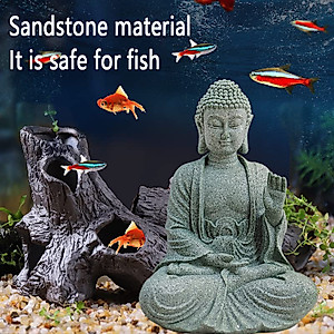 livelyfish Fish Tank Buddha Statue Handmade Japanese Aquarium Decoration Heavy-Duty Peace Hand Meditation Buda Sculpture for Aquarium Fish Tank Home Decor, Large-B