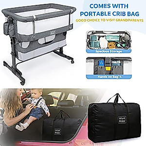 3 in 1 Baby Bassinet, Upgraded Beside Crib with 360° Highly Visible Mesh wall, Comfy Co-sleeper Bassinet with mattress, 5 Level Adjustable Height, Foldable & Portable BabyTravel Crib for Newborn, Grey