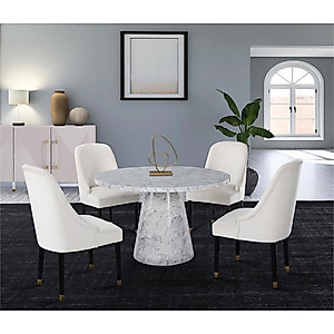 Meridian Furniture Omni Collection Modern | Contemporary Round Faux Marble Dining Table, 48" W x 48" D x 30" H, White
