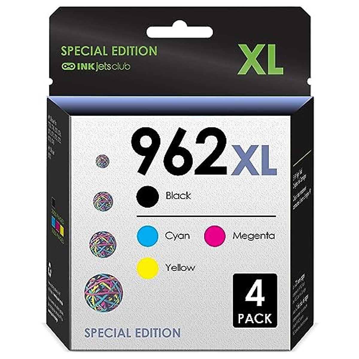 Inkjetsclub 962XL High Yield Compatible Ink Cartridges Pack. Works for OfficeJet Pro 9010 9012 9013 9014 9015 9016 9018 9019 9020 9025 Printers. 4 Pack (Black, Cyan, Magenta, Yellow)