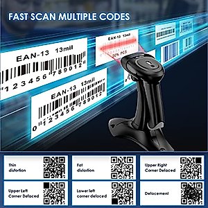 Eyoyo Wireless Barcode Scanner, 3-in-1 Bluetooth Barcode Scanner for Inventory, Cordless Vibration 1D 2D Qr Code Scanner, Handheld Wireless Barcode Reader for Windows iOS and Computers