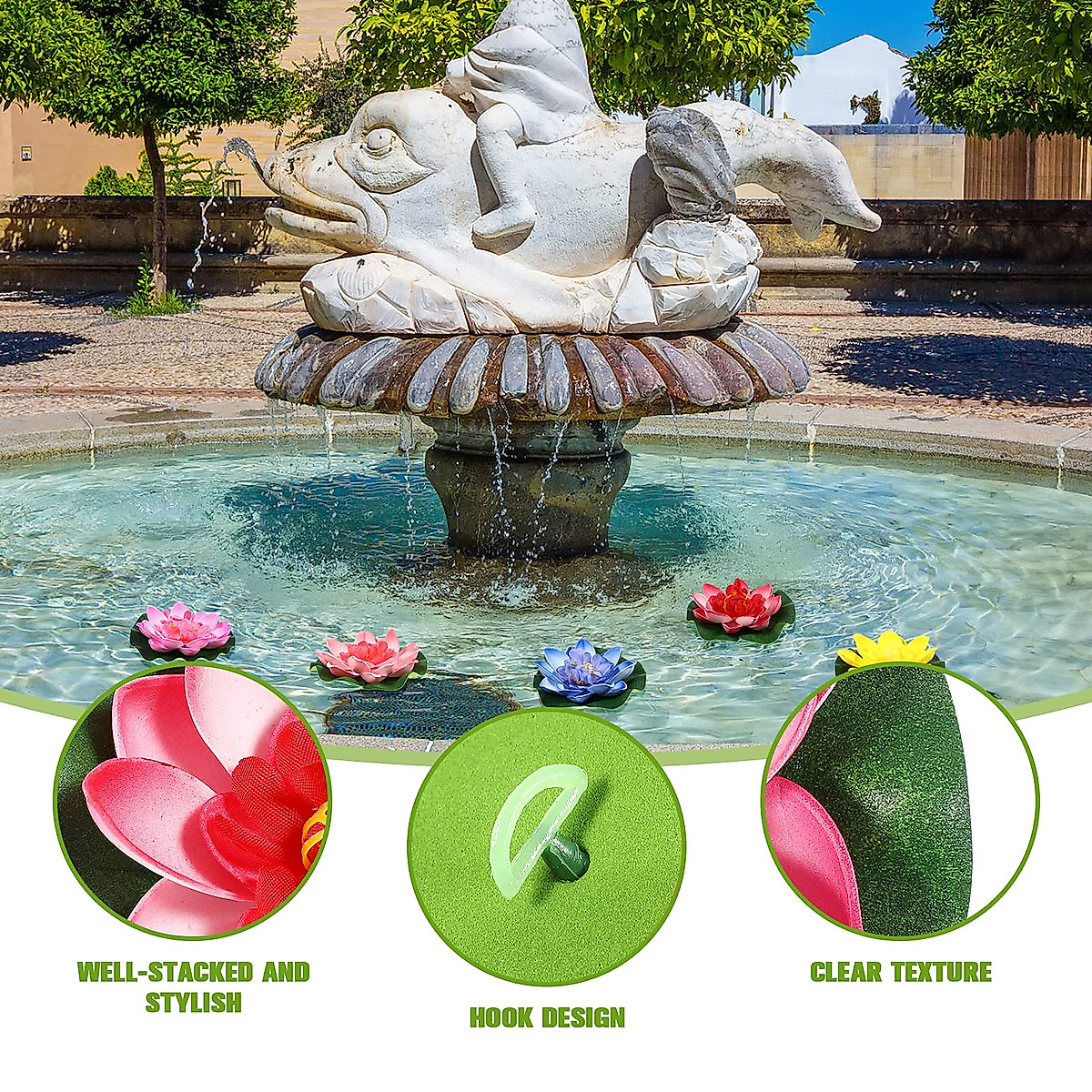 VOSAREA 5PCS Artificial Water Lily Floating Foam Lotus Flowers Decor for Ponds Patio Pond Pool Aquarium Home Garden Wedding Christmas Party Holiday Event