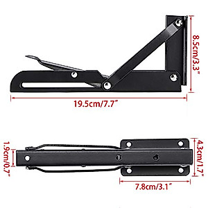 Sumnacon Sturdy Folding Shelf Brackets - Heavy Duty Black Metal Triangle Table Bench Folding Shelf Bracket 8 Inch, 2 Pcs Folding Shelf Hinge Wall Mounted, Max Load 99lb
