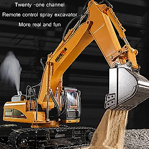 RKSTD 21-Channel Rc Excavator with Metal Shovel, 1/14 Scale Rc Excavator Engineering Vehicle, 2.4G Rc Excavator with Light and Music, Simulation Smoking Toy, Adult Gift for Boys
