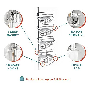 Zenna Home Rust-Resistant Corner Shower Caddy for Bathroom, 4 Adjustable Shelves with Towel Bar and Hooks, with Tension Pole, for Bath and Shower Storage, 60-97 Inch, Chrome