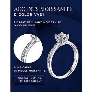 MomentWish Promise Rings for Her, 1Carat Moissanite, D Color VVS1 Simulated Diamond 925 Sterling Silver Accent Rings-Size6