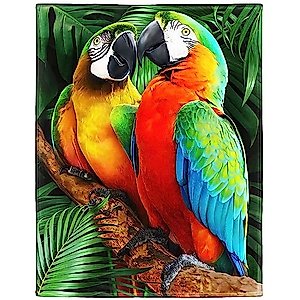 Rstick Parrot Blanket Leaves Birds Macaws Fleece Blanket Soft Fuzzy Plush Throw Blankets for Couch Bed 60"x80"