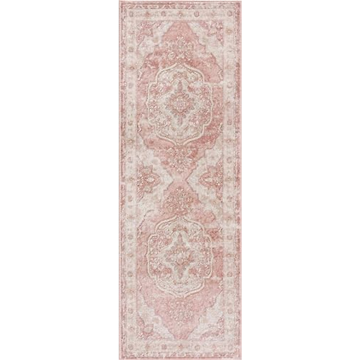 BoutiqueRugs Blush & Light Pink Collection Kandos Bohemian Oriental Medallion Area Rug - Traditional Floral Carpet for Living Room, Bedroom - Blush, Dusty Pink, Cream - 5'3" x 7' (5x7 Area Rug)