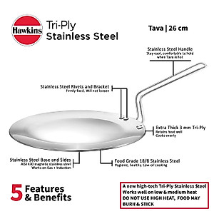 HAWKINS Tri-ply Stainless Steel Tava 26 cm