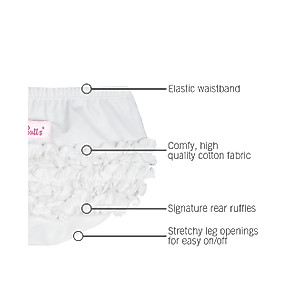 RuffleButts® Baby/Toddler Girls Toddler White Knit Cotton Ruffle Nappy Cover - 12-18m