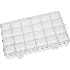 Juvielich Clear Plastic Organizer Box,Component Storage Box,24 Grids Fixed Storage Container Jewelry Box for Beads Art DIY Crafts Jewelry Fishing Tackles 7.60"x5.20"x0.87"(LxWxH) Clear White 1PCS
