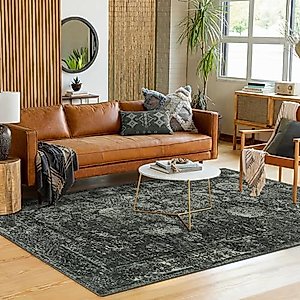 Seavish Black Rugs for Living Room 5x7 Area Rugs for Bedroom Large Vintage Distressed Area Rug Low Pile Foldable Accent Dining Room Rug Indoor Soft Floor Carpet for Nursery High Traffic Area