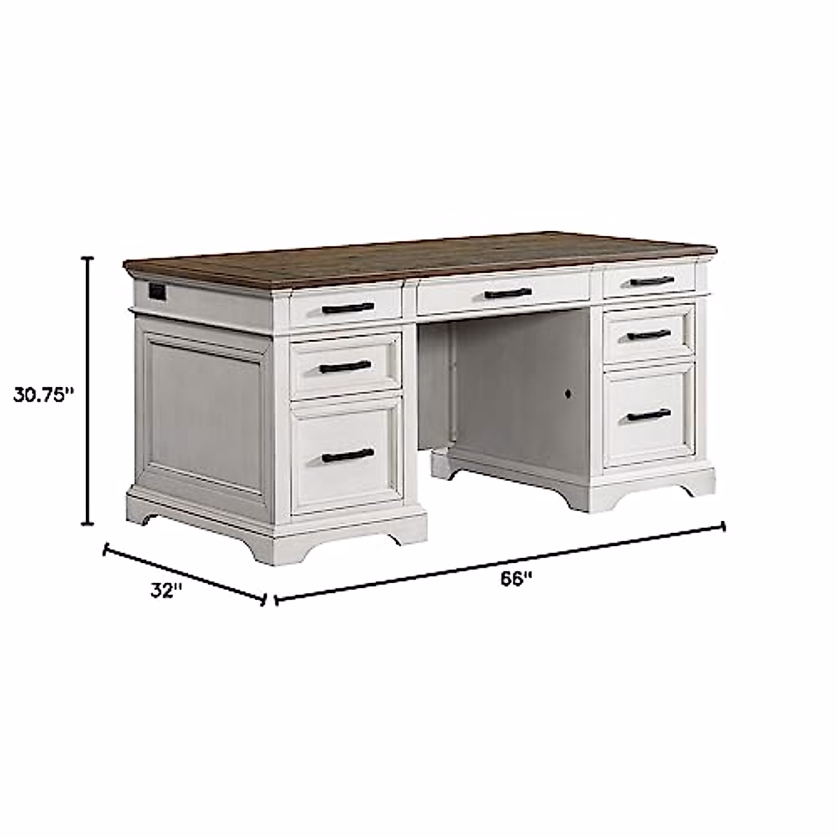 Intercon Drake Home Office 66" Wide Executive Desk, Rustic White & French Oak