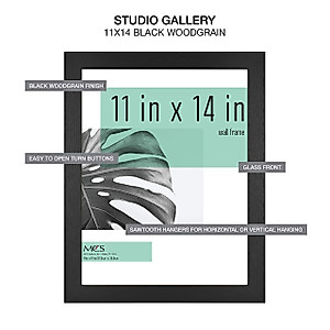 MCS Studio Gallery 11x14 Picture Frame Black Woodgrain, Rectangle Photo Frame for Photos, Posters & Art Prints (2-Pack)