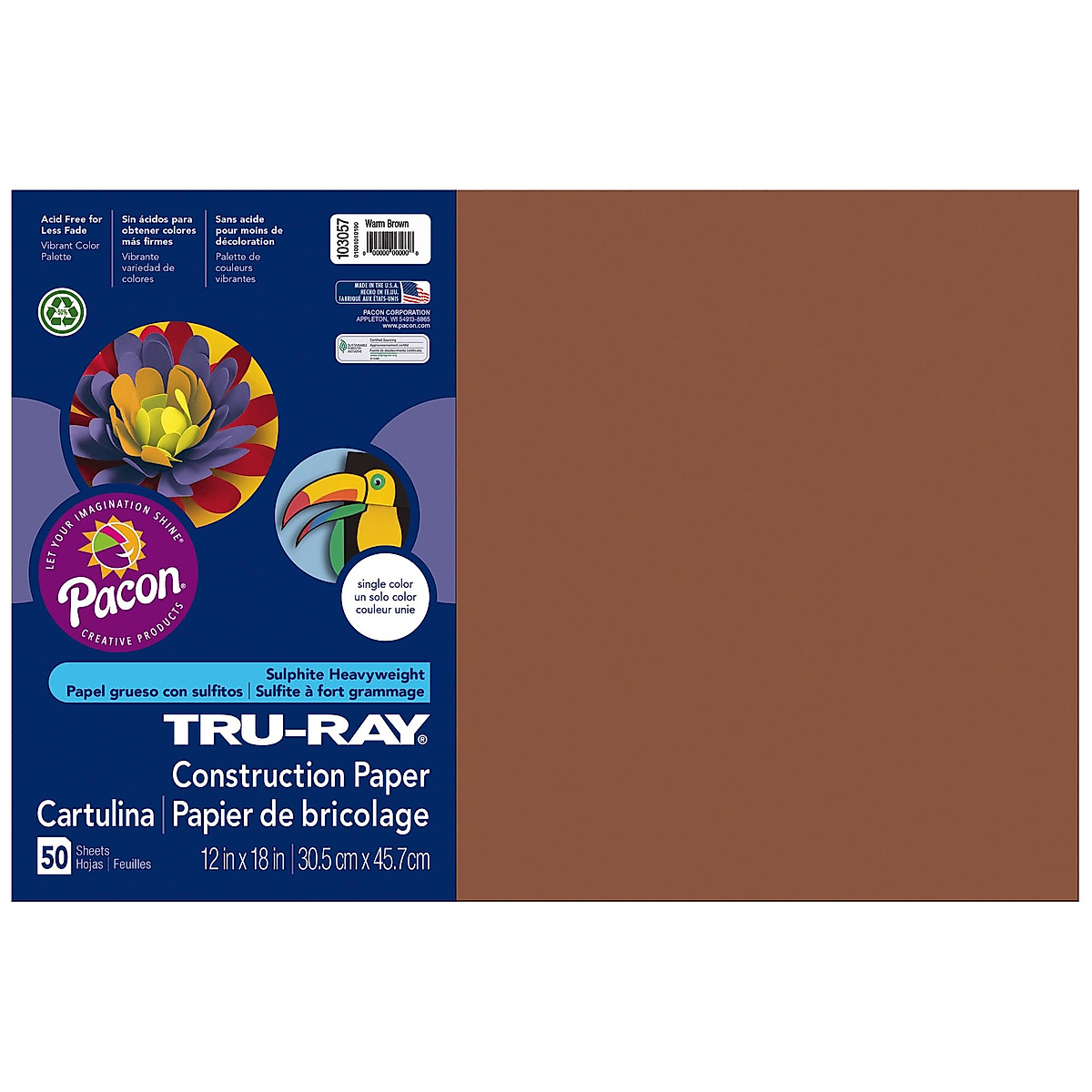 Tru-Ray® Construction Paper, 50% Recycled, 12" x 18", Warm Brown, Pack Of 50