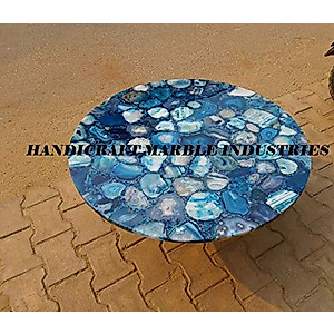 21" Inch Blue Agate Stone Round Coffee Table Top, Blue Agate Stone Centre Table Top, Blue Agate Stone Round Side Table Top, Agate Stone Table Top Home Decor, Piece Of Conversation, Family HeirLoom