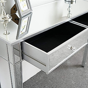 Mirrored Console Table with 2 Drawer, Silver Mirrored Makeup Dressing Table Vanity Desk, Modern Writing Desk Media Table for Bedroom Entryway Home Office