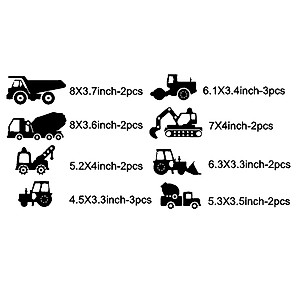 Construction Vehicles Wall Stickers The Builder Collection Tractor Excavator Cars Nursery Decals Baby Decor YT5319 (Black)