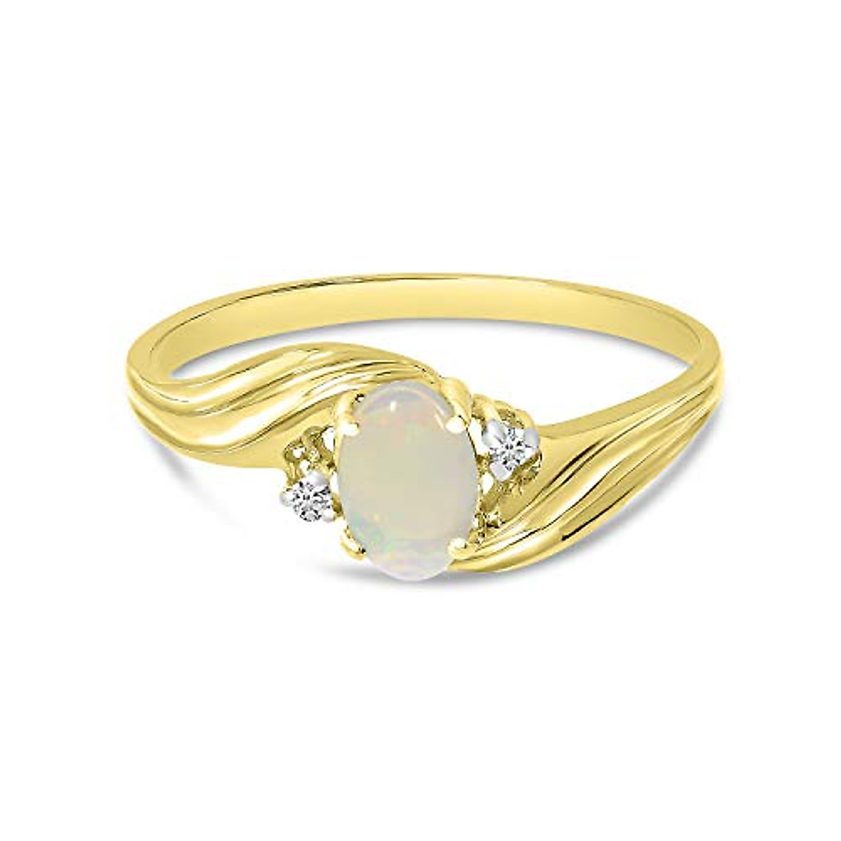 Jewels By Lux 10k Yellow Gold Genuine Birthstone Solitaire Oval Opal And Diamond Wedding Engagement Ring - Size 8 (1/5 Cttw.)
