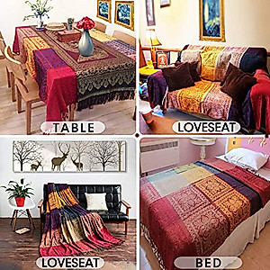 FinalNest Bohemian Tribal Throws Blankets Reversible Colorful Red Blue Boho Hippie Chenille Jacquard Fabric Throw Covers Large Couch Furniture Sofa Chair Loveseat Recliner Oversized (Red,S:75x60)