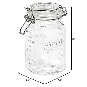 Mason Craft & More Airtight Kitchen Food Storage Clear Glass Clamp Jars, 50 Ounce (1.5 Liter) Medium Clamp Jar
