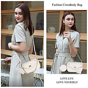 Montana West Quilted Small Crossbody Bags for Women Trendy Designer Shoulder Purses and Handbags with Coin Purse, 2PCS Set (Beige)