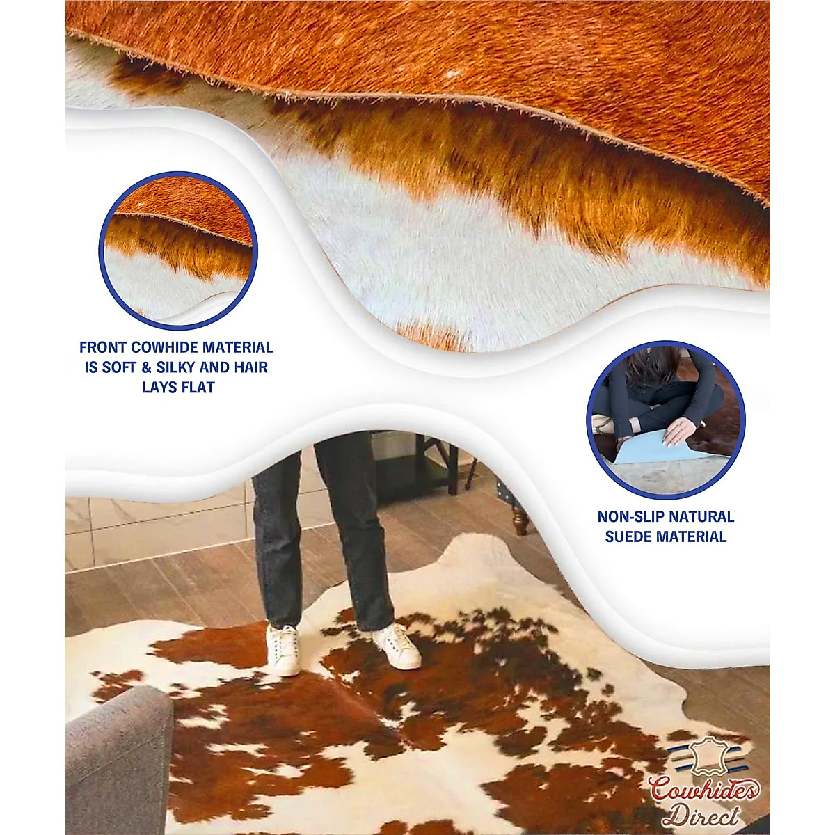 Cowhides Direct Genuine Cowhide Rug - Black & White Rug for Living Room, Bedroom & More - Authentic Cow Rug (6’x7’ Black & White)