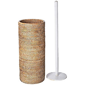 KOUBOO 1030058 La Jolla Hand Woven Rattan Toilet Roll Stand Pendant Lamp, White Wash