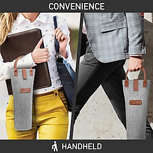 opux Wine Bag Single Bottle Carrier Tote, Insulated Travel Wine Cooler Bag for Picnic Beach Gift, Thermal Padded Portable One Bottle Holder Carrying Case for Women Men Wine Lovers, Heather Gray