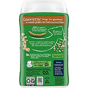 Gerber Organic for Baby Grain & Grow 2nd Foods Cereal, Oatmeal Millet Quinoa Cereal, USDA Organic & Non-GMO Baby Cereal, 8 - Ounce Canister (Pack of 3)
