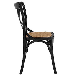Modway Gear Rustic Modern Farmhouse Elm Wood Rattan Dining Chair in Black