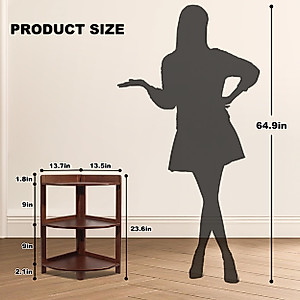 DOUSY 3 Tier Bamboo Corner Bookshelf, Mid Century Modern Corner Shelf, 24" Short Corner Bookcase with Storage Display Rack for Living Room, Bedroom, Home Office