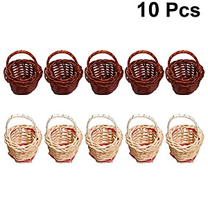 NUOBESTY 20pcs Miniature Wood Baskets Mini Hamper Baskets Playset Mini Scene Props for Garden Fairy Ornament Dollhouse Decoration