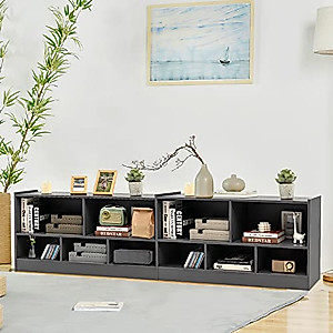 Tangkula Wood Storage Cube Bookcase, 2 Tier 5 Cube Open Shelf Storage Cabinet, Multipurpose Bookshelf, Display Cabinet Shelf for Living Room, Bedroom, Hallway, Kid's Playroom, Reading Nook (Grey)