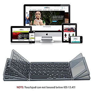 JPHTEK Foldable Bluetooth Keyboard with Touchpad, Portable Wireless Keyboards, Rechargeable Full Size Ultra Slim Pocket Folding Keyboards for Android Windows iOS Tablet & Laptop Gray