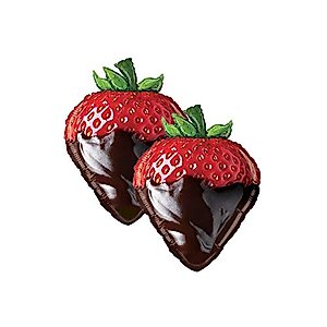 Set of 2 Realistic Chocolate Covered Strawberry Jumbo 26" Foil Party Balloons