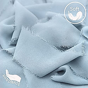 DORIS HOME 3 Rolls 2"x7Yd Fringe Chiffon Ribbon for Flower Bouquet, Handmade Dusty Blue Ribbon for Gift Wrapping, Frayed Edge Ribbon for Crafts, Decorating, Bouquet Wrap, Wedding Invitation