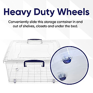 Superio Under Bed Storage Containers with Wheels (3 Pack), Flat Clear Storage Bin Stackable Large Storage Latch Box with Lids Store Cloths, Bedding, Linen, For Under The Bed, Garage, Home
