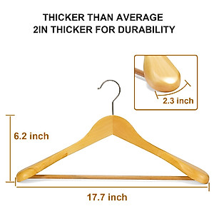ENUOSUMA High-Grade Wide Shoulder Wooden Hangers 10 Pack,Smooth Finish Wood Suit Hanger Coat Hanger for Closet,Non Slip Pants Bar,Holds Up to 20lbs, 360° Swivel Hook,for Jacket,Dress Heavy Clothes