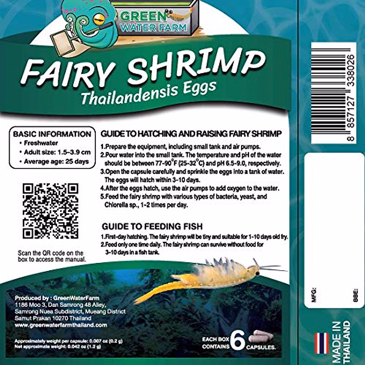 GREEN WATER FARM Fairy Shrimp Thailandensis Eggs Live Fish Food for Hatching and Culture Suitable for Feed Betta Fish