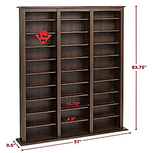 Atlin Designs Modern Wood 64" Triple Media Storage Rack in Espresso