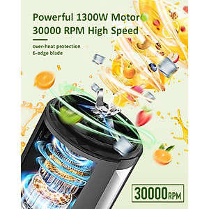 Smoothie Blender, 1300 W Upgraded Compact Personal Blender for Shakes and Smoothies, Juice, Frozen Drinks, Sauces & More, Smoothies Maker with 2 * 32 Oz To-Go Cups, 2*Spout-Lids