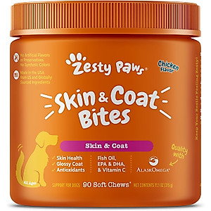 Omega 3 Alaskan Fish Oil Chew Treats for Dogs - with AlaskOmega for EPA & DHA Fatty Acids - Hip & Joint Support + Skin & Coat Chicken Flavor (90 Soft Chews)