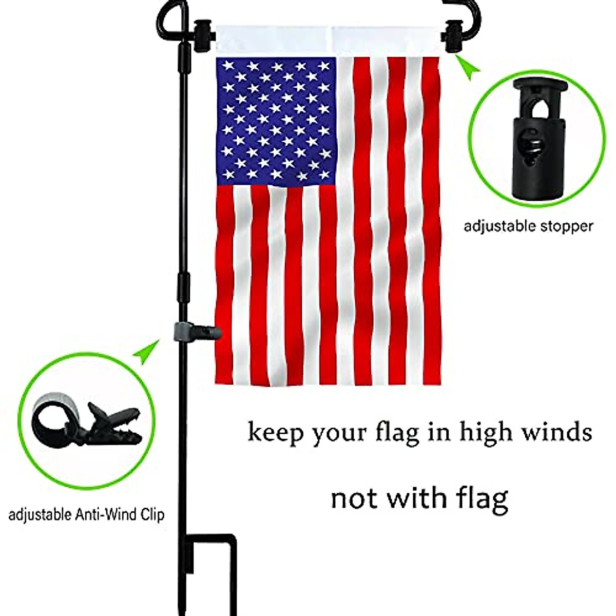 Garden Flag Stand-Holder-Pole with Flag Stopper and Clip Waterproof Powder-Coated Paint for House Flags,Decorative Flags,Yard Flags,Seasonal Flags