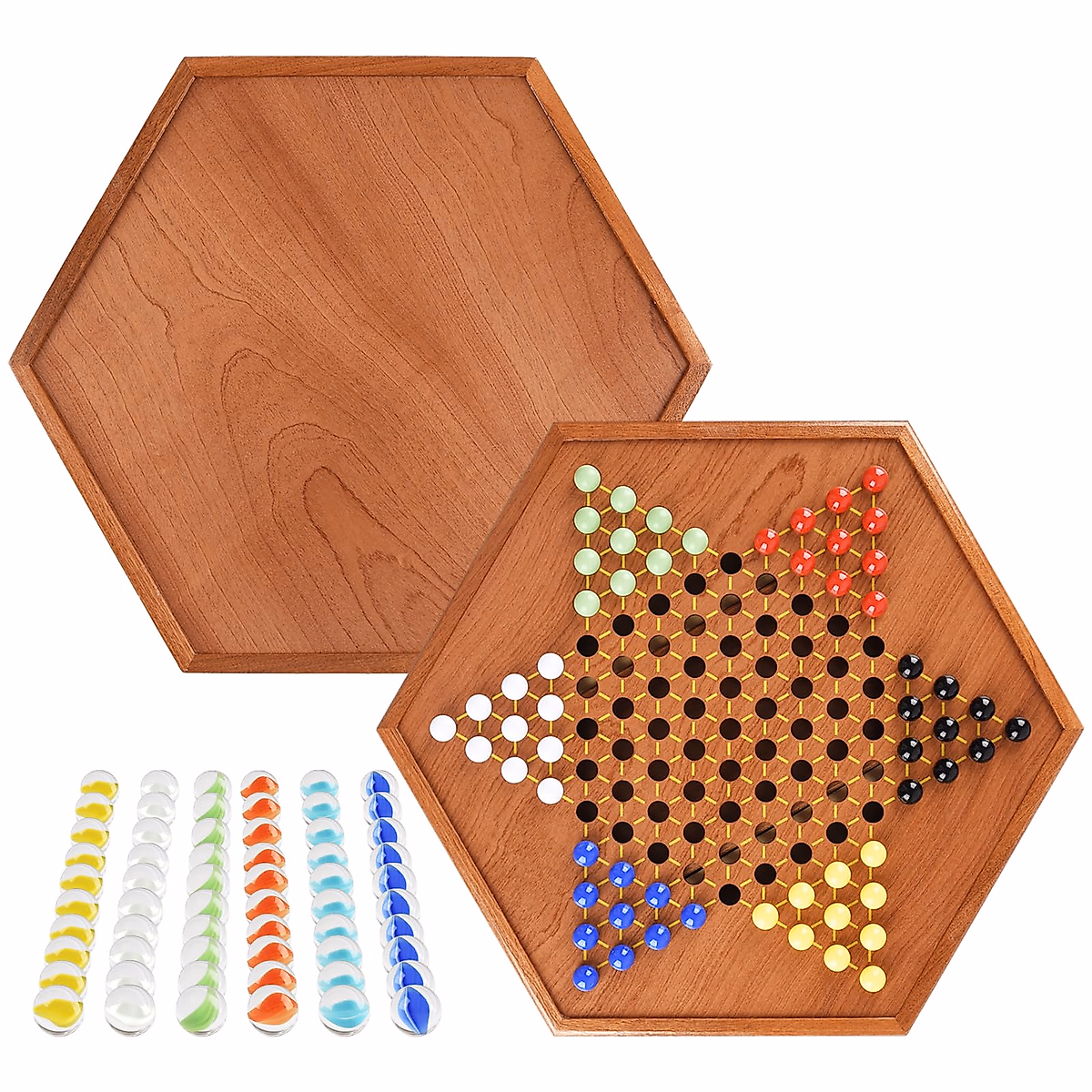 16.5 Inches Extra Large Wooden Jumbo Chinese Checkers Board Game Set with Drawers 120 Colorful Marbles for Up to 6 Players Classic Strategy Game